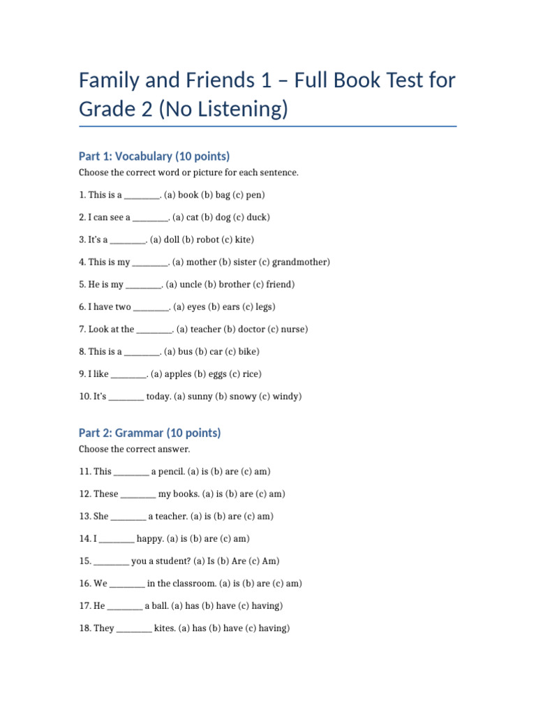 Grade 2 Family and Friends Test | PDF