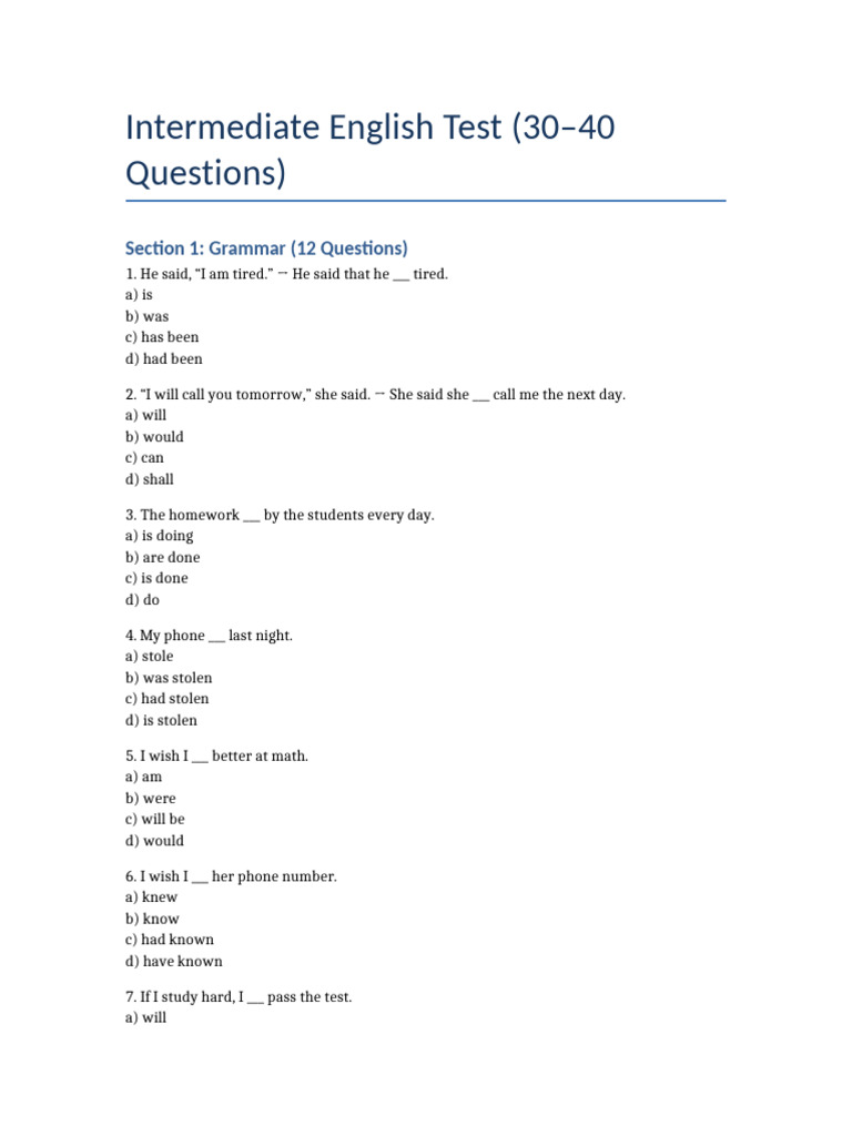Intermediate English Test | PDF | Sleep | Sleep Deprivation