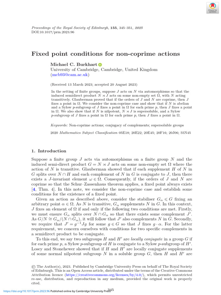 Fixed Point Conditions For Non Coprime Actions | PDF | Group ...