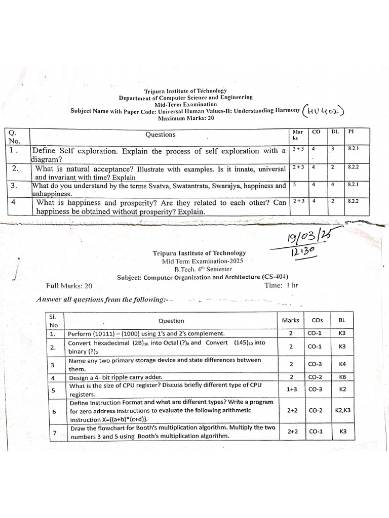 CSE-2025 4th Semester Midterm Questions Set | PDF