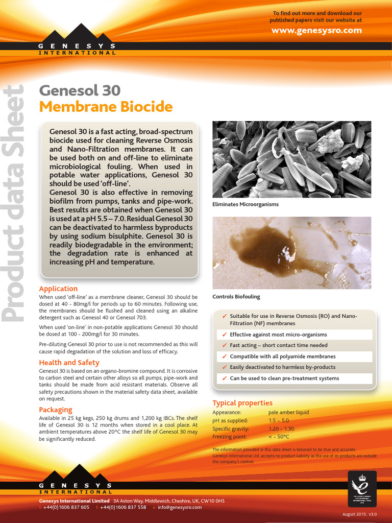 Genesol 30: Membrane Biocide Guide | PDF | Membrane | Biodegradation