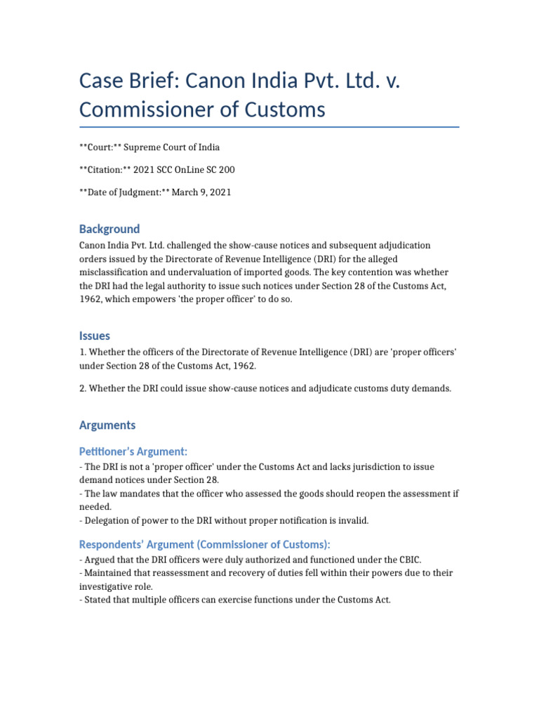 Canon India Vs Commissioner of Customs Judgment | PDF