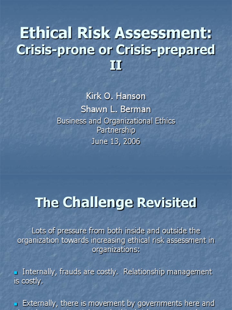 Ethical Risk Assessment:: Crisis-Prone or Crisis-Prepared II | PDF ...