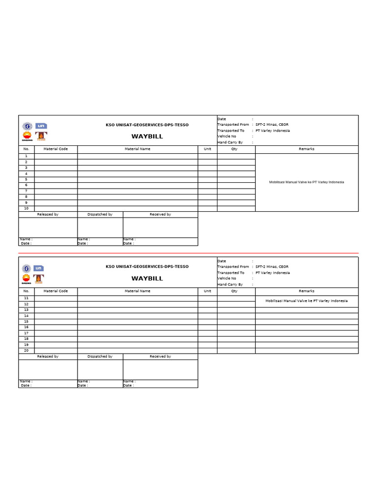 Waybill CEOR Blank | PDF