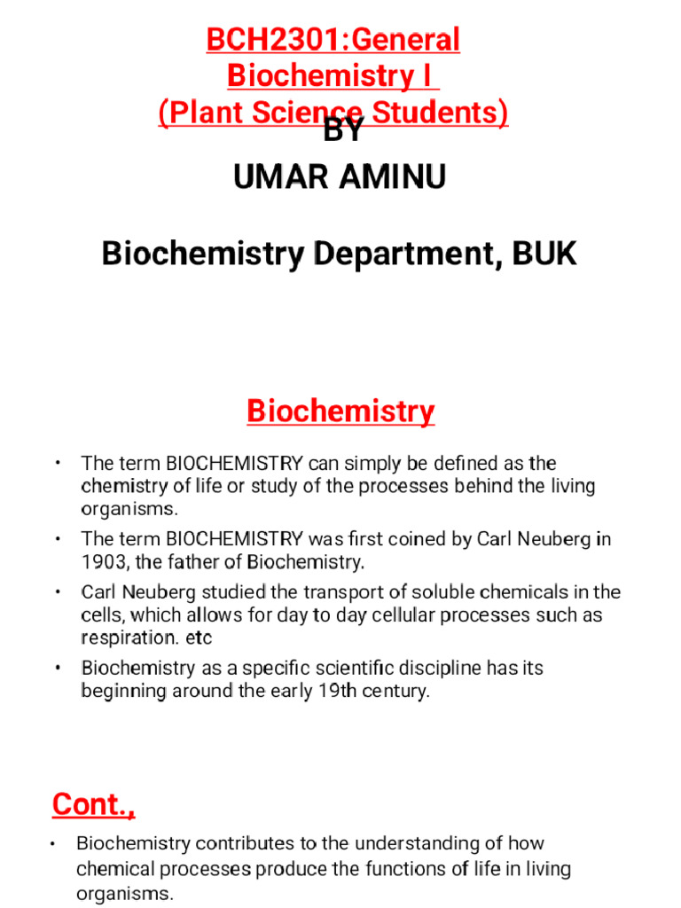 BCH2301 General Biochemistry I For Plant Science Students-1 - Phoenix | PDF