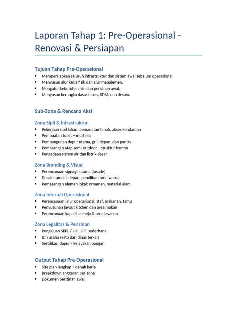 Laporan Tahap 1 Preoperasional Renovasi | PDF