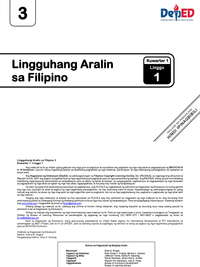 LE Filipino3 Q1 Week1 | PDF