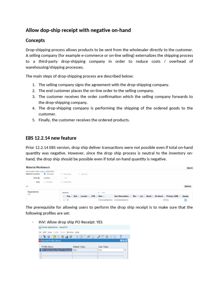 Allow Dop-Ship Receipt With Negative On-Hand | PDF