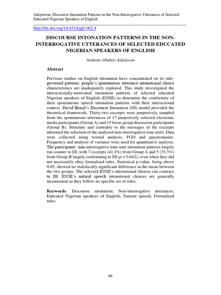 Discourse Intonation Patterns in The Non | PDF | English Language | Tone (Linguistics)