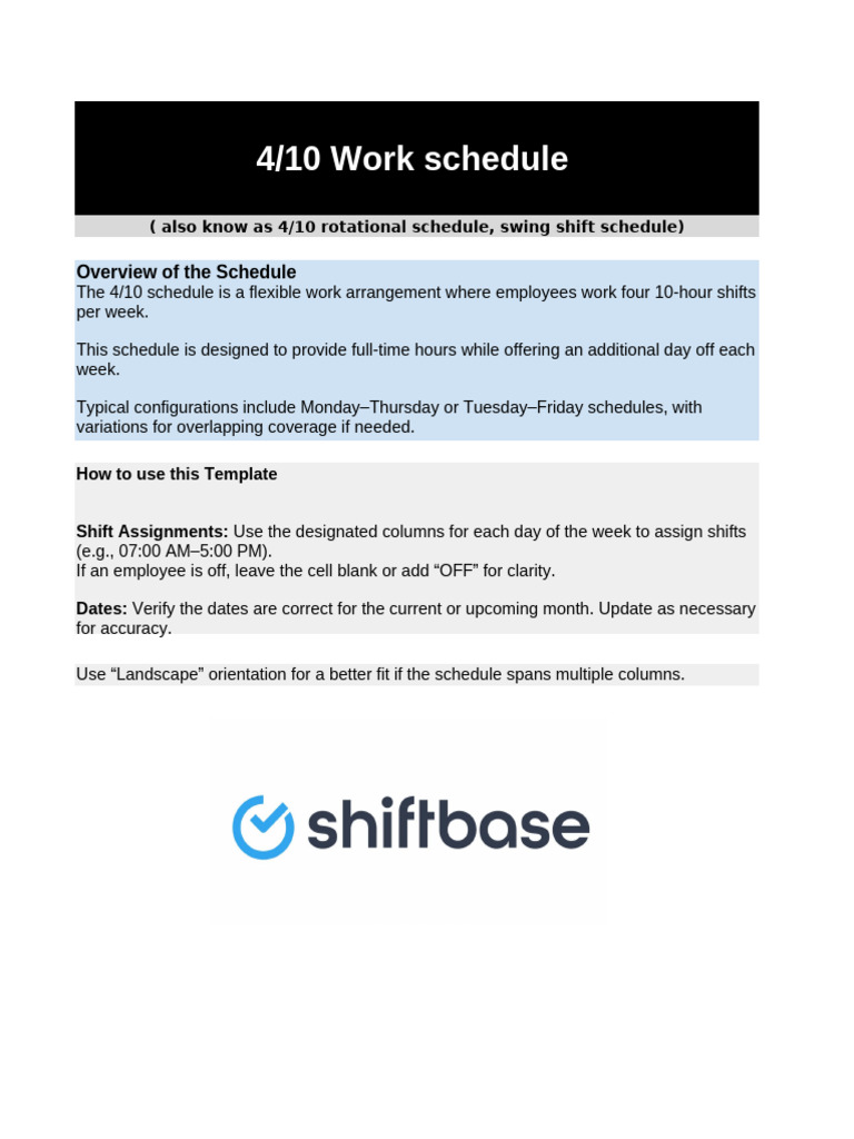 4 - 10 Work Schedule by Shifftbase | PDF