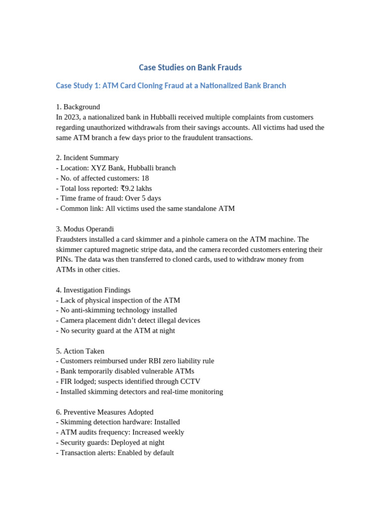 Bank Fraud Case Studies: ATM & Gold Loans | PDF | Automated Teller ...