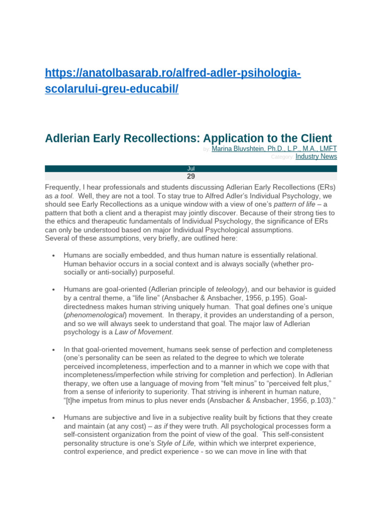 Understanding Adlerian Early Recollections | PDF | Psychology ...