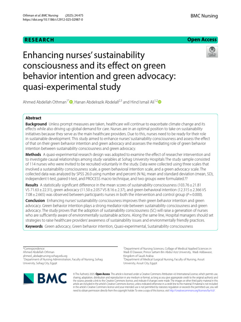 Othman Et Al. - 2025 - Enhancing Nurses' Sustainability Consciousness and Its Effect On Green ...