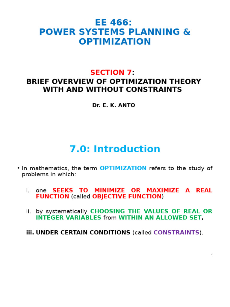25 REG EE 466 SECTION 7 Brief Overview of Optimization Theory | PDF | Mathematical Optimization ...