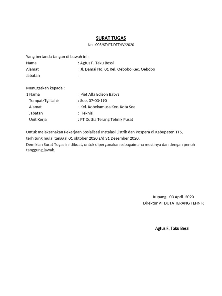 Surat Tugas Tts | PDF