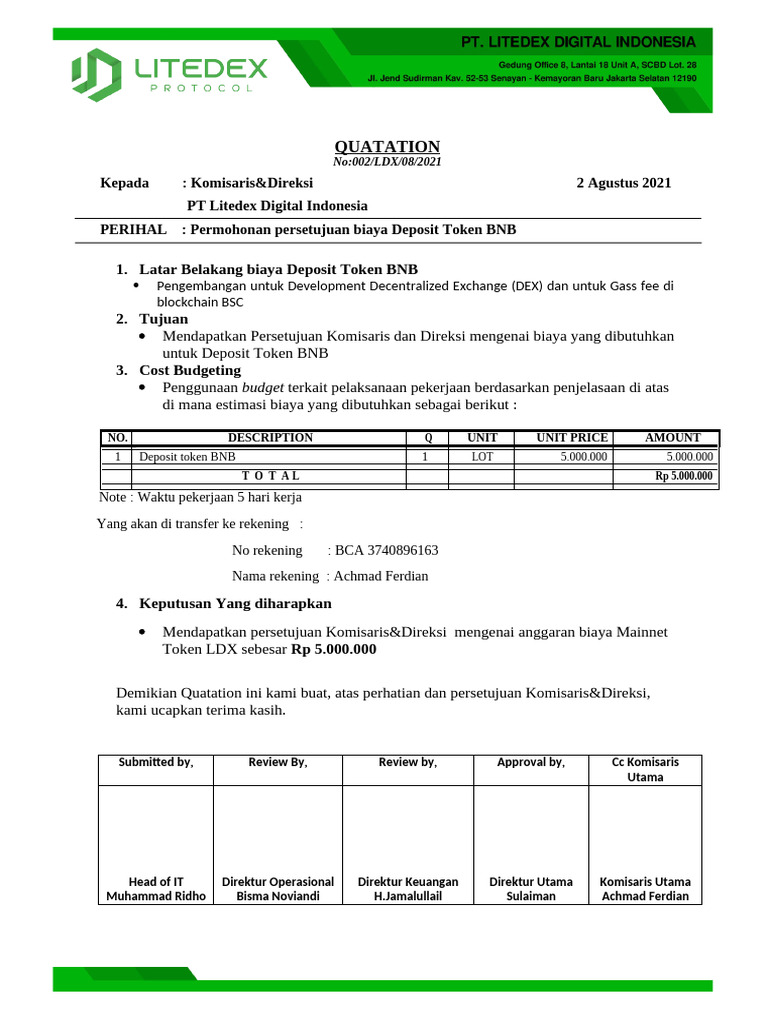 Quatation BNB | PDF