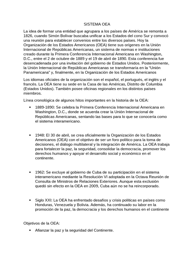 Historia y Funciones de la OEA | PDF | Relaciones Internacionales