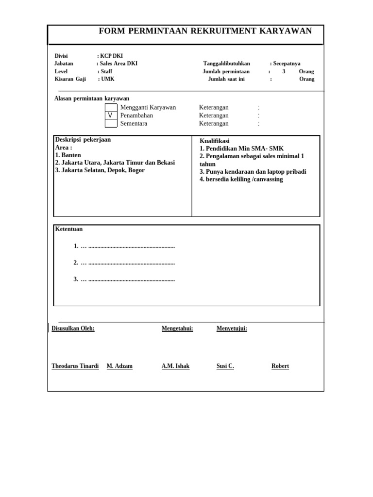 Form Permintaan Rekrutmen Karyawan | PDF