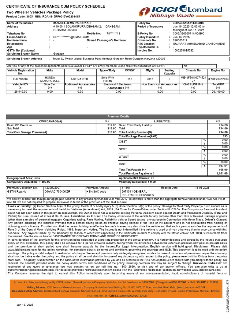 INS 1749808710 Policydoc | PDF | Insurance | Pro Rata