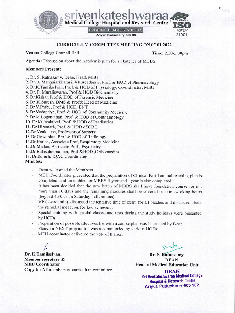 Curriculum Committee Minutes of Meeting | PDF