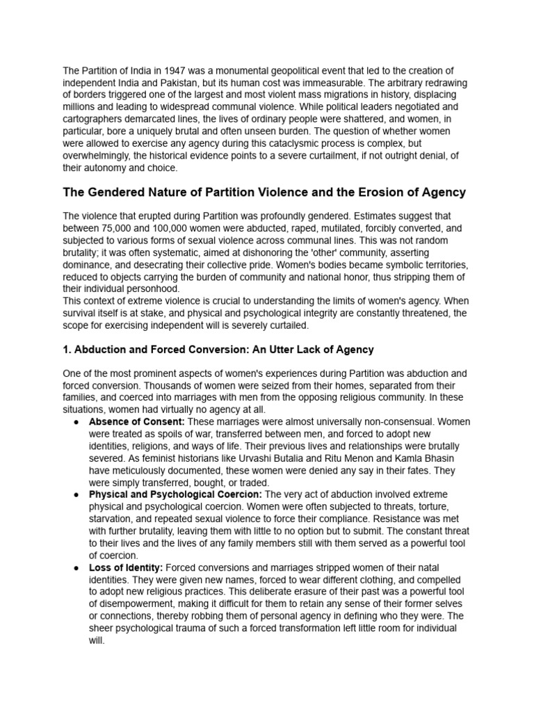 Women & Partititon Part II | PDF | Partition Of India | Violence