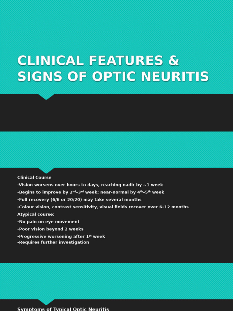Optic Neuritis Clinical Features and Signs | PDF