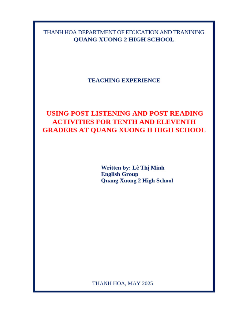 Tieng Anh - THPT-Le Thi Minh-THPT Quang Xuong 2-Quang Xuong | PDF | Second Language | English ...