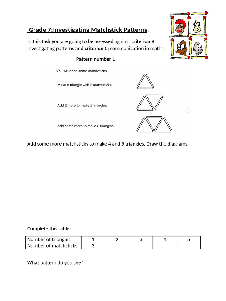 Year 2 ESL Investigating Patterns With Match Sticks | PDF | Polytopes ...