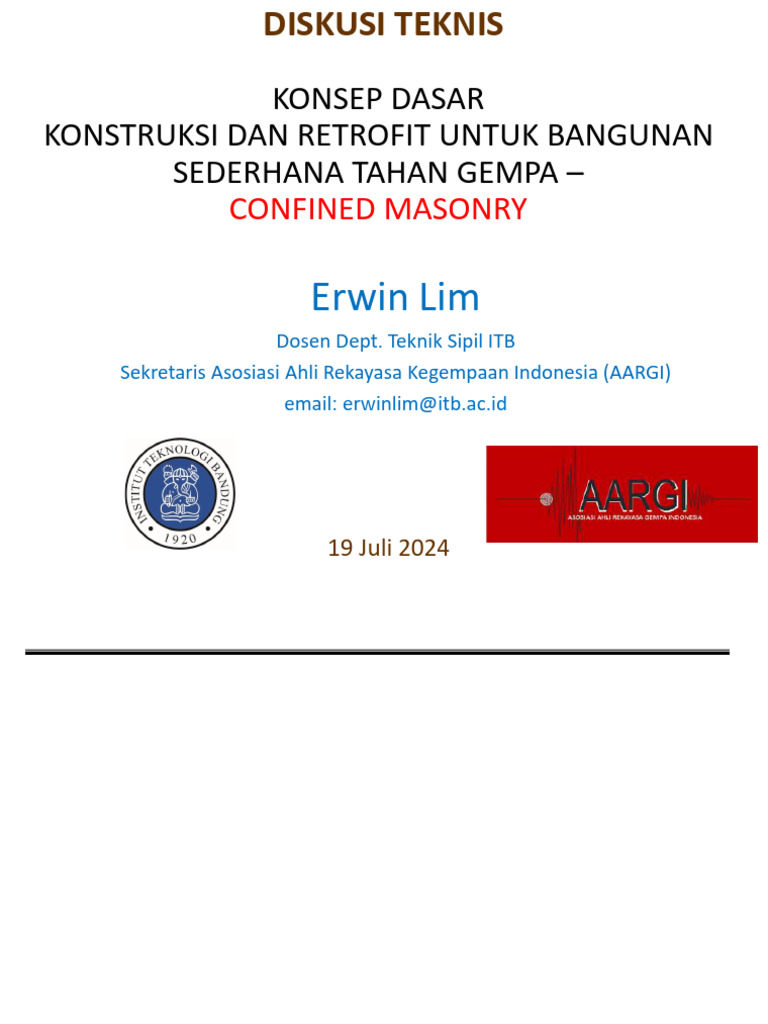 Erwin Lim Konsep Dasar Konstruksi Tahan Gempa Untuk Bangunan Sederhana 19jul24 | PDF