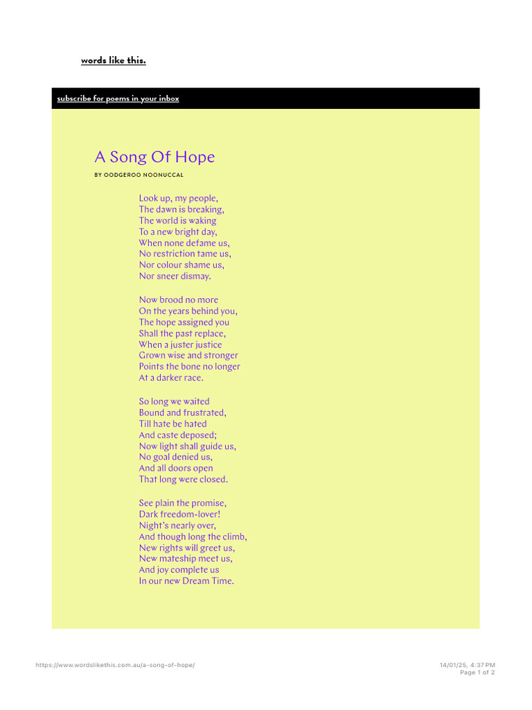 A Song of Hope - Words Like This | PDF