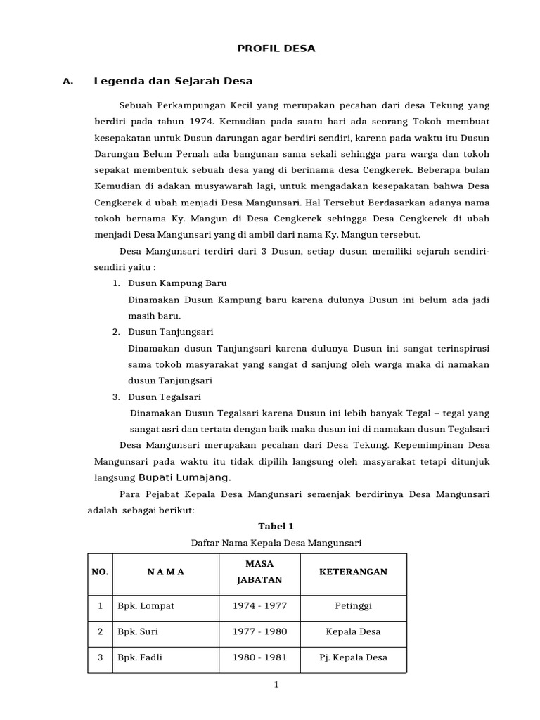 Profil Desa Mangunsari: Sejarah dan Demografi | PDF