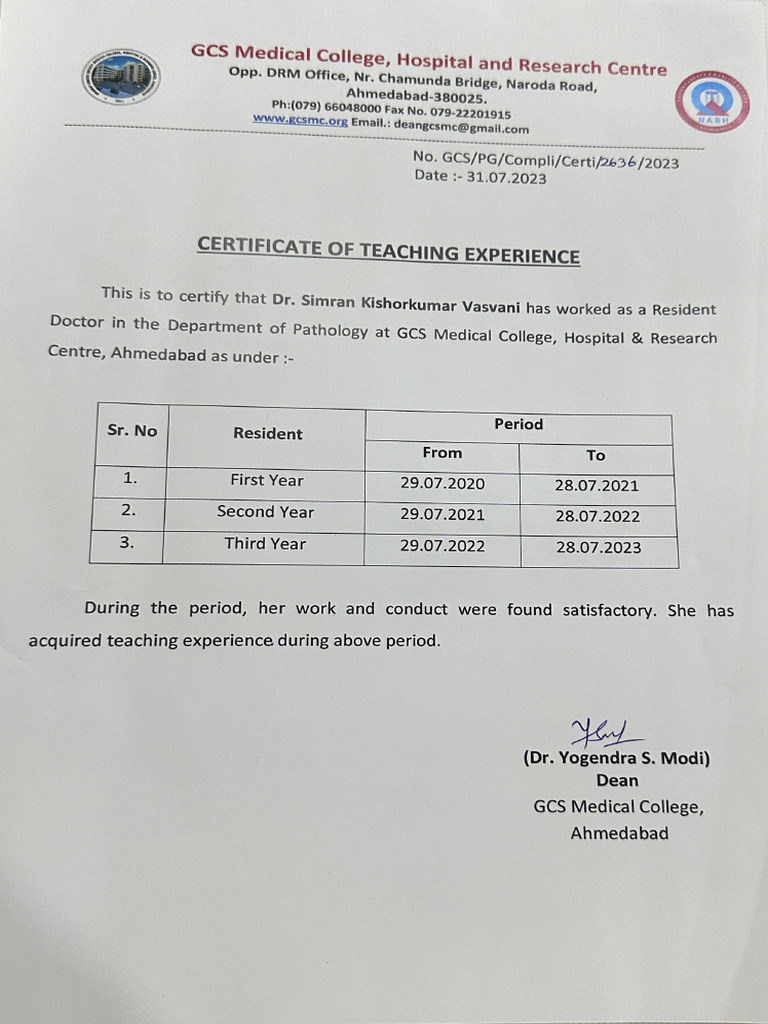 Teaching Experience Certificate | PDF