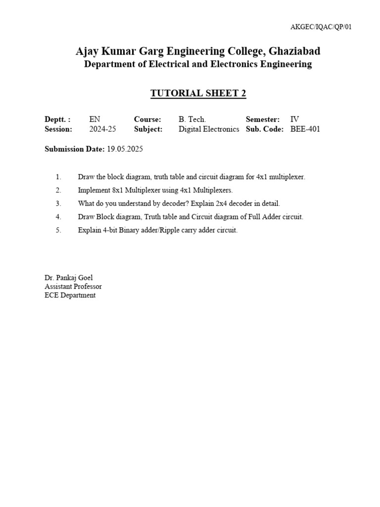 Assignment2 BEE401 Digital Electronics | PDF