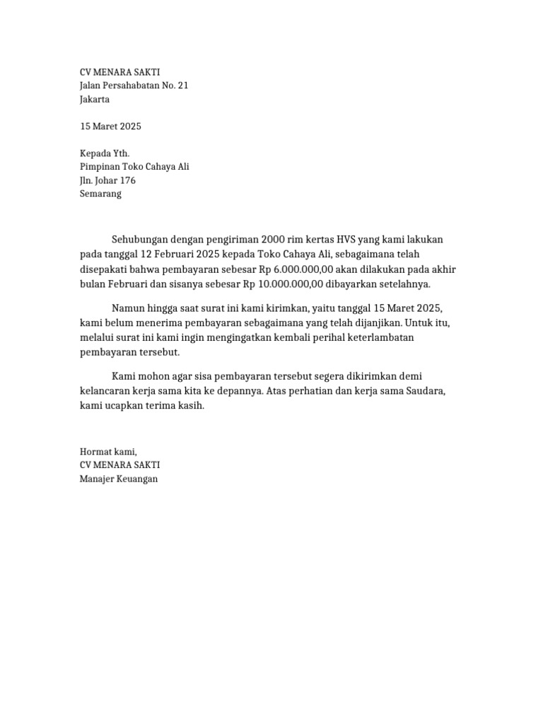 Surat Penagihan Indented Style | PDF