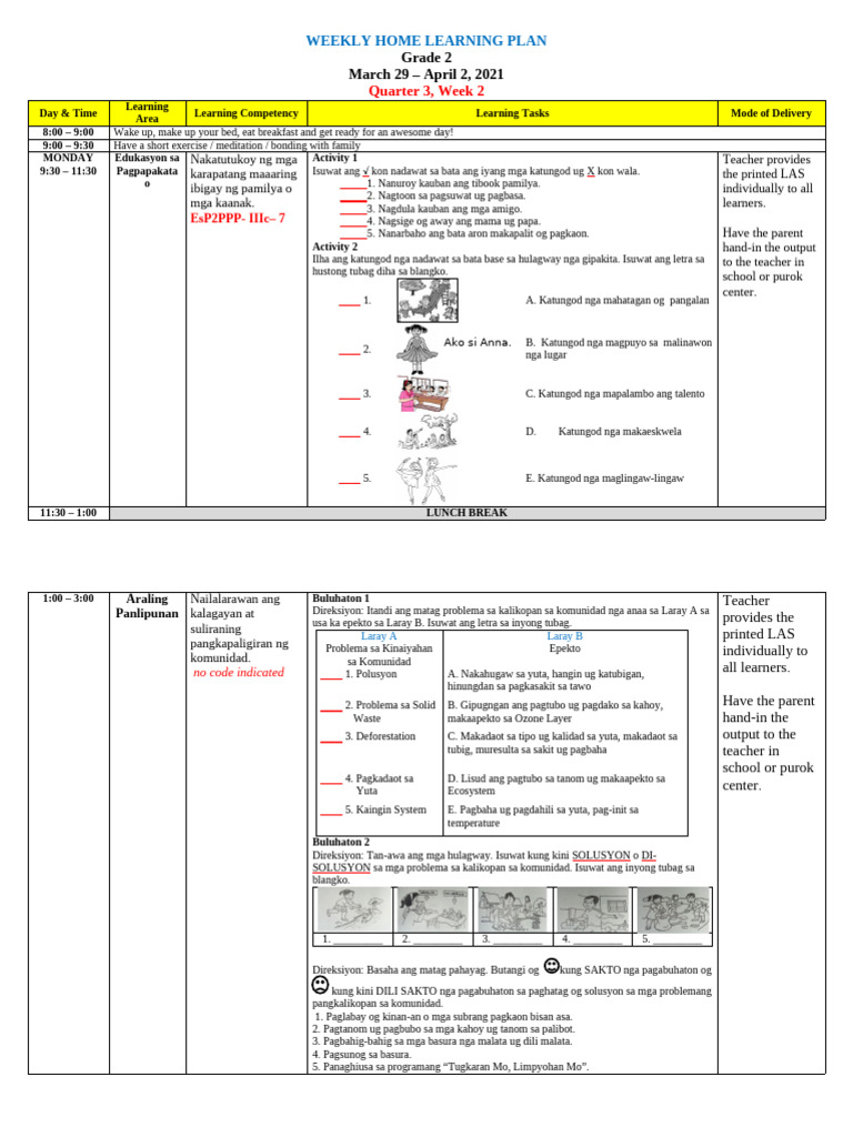 q3w2 Teacher's WHLP Complete | PDF