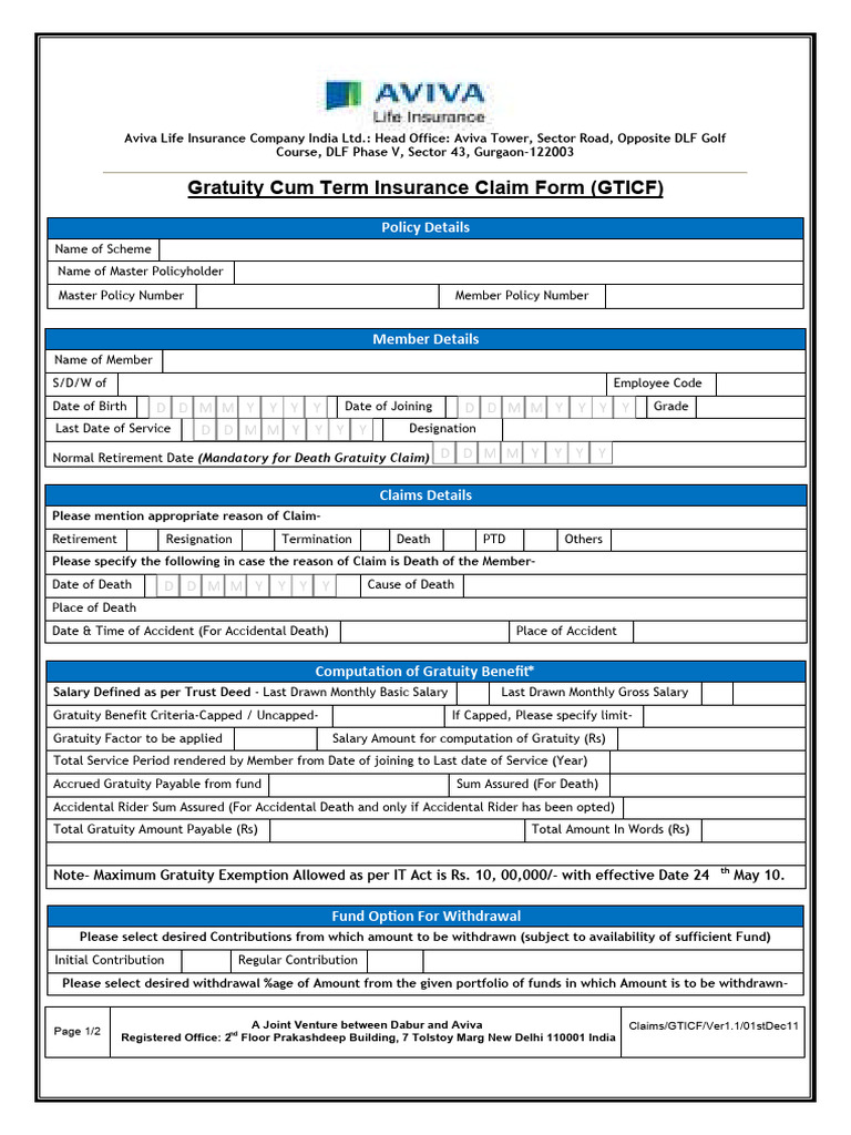 Gratuity and Death Claim Form Guide | PDF | Cheque | Life Insurance