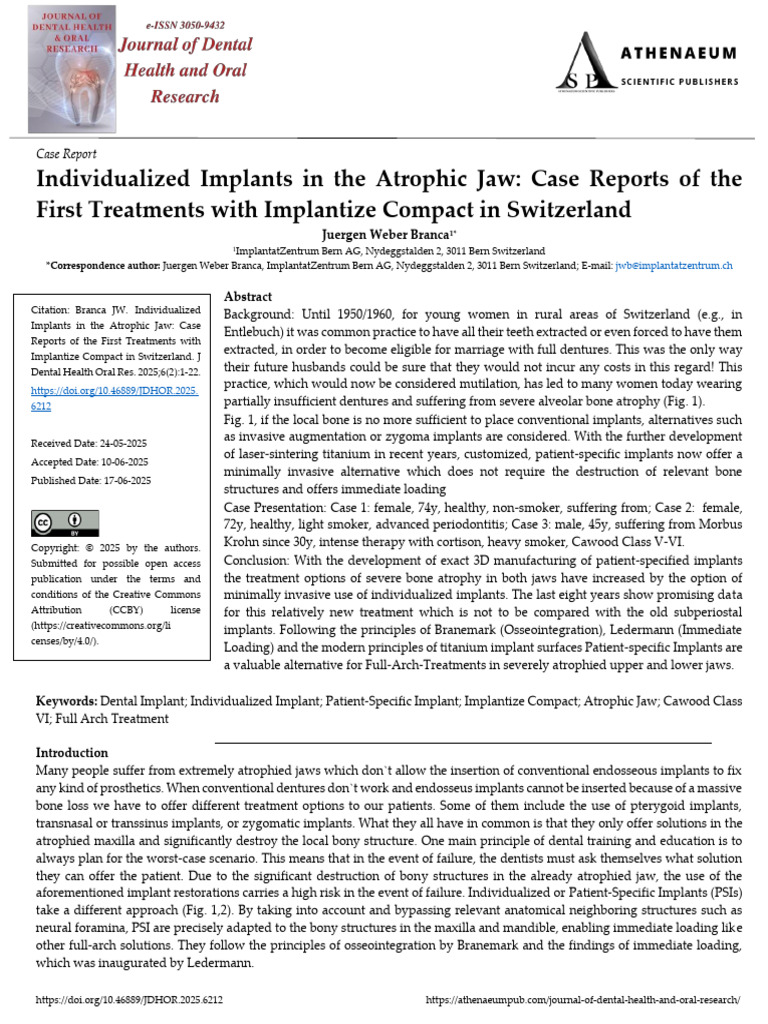 Individualized Implants in The Atrophic Jaw Case Reports of The First ...