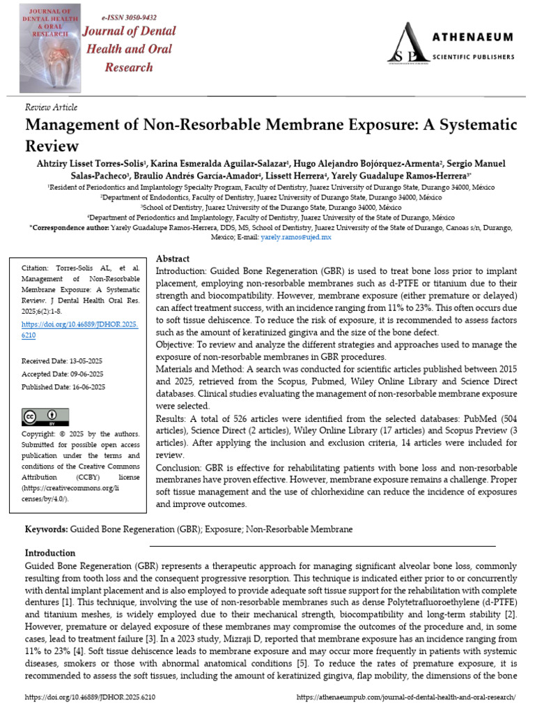 Management of Non Resorbable Membrane Exposure A Systematic Review ...