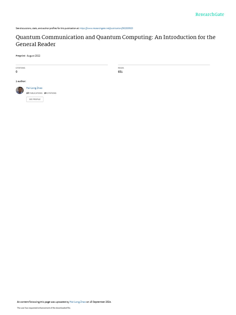 Quantum Communication and Quantum Computing: An Introduction For The General Reader | PDF ...