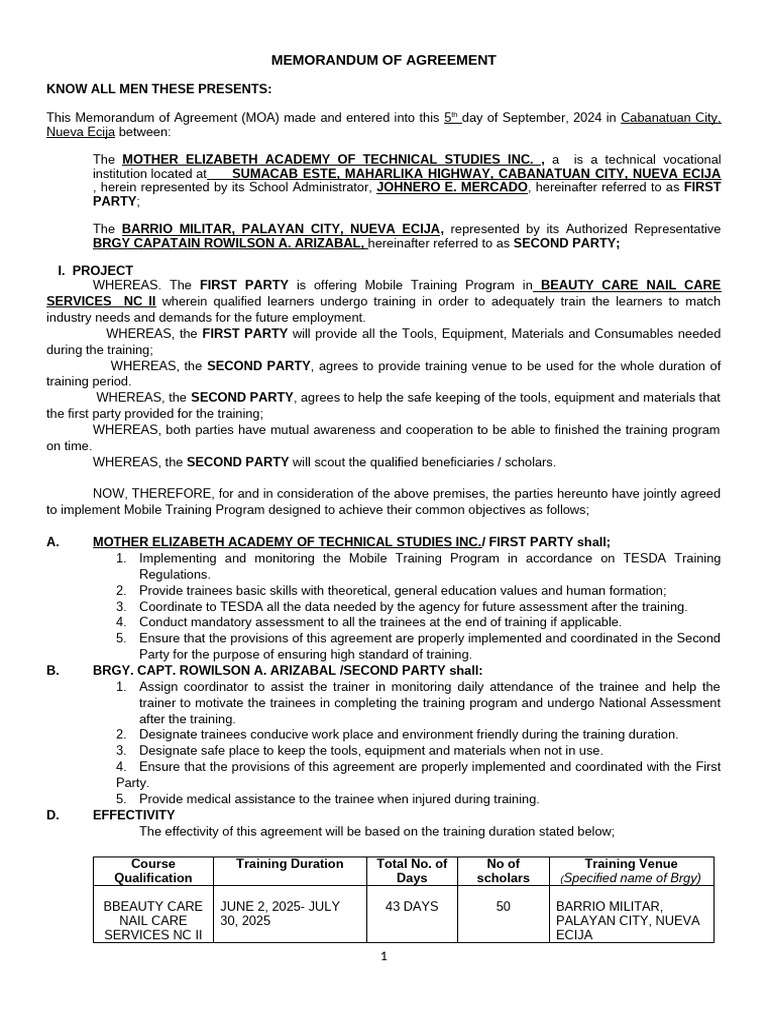 2024 MTP MOA Template MEATS BCN | PDF