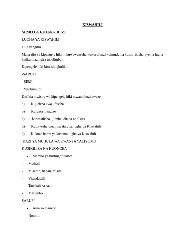 Kiswahili Notes | PDF