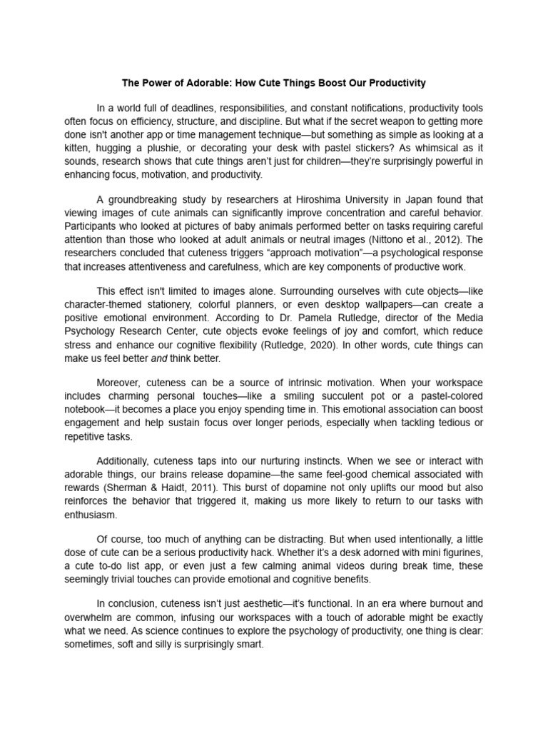 The Power of Adorable Essay | PDF | Emotions | Motivational