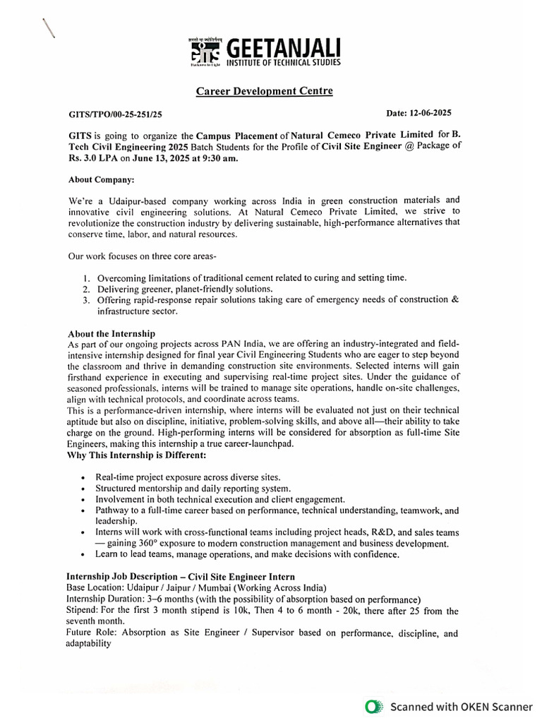 Placement - Natural Cemeco Private Limited | PDF