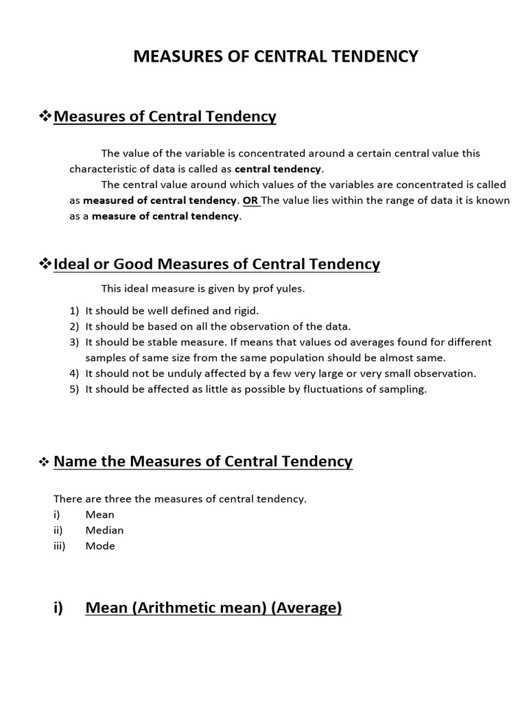 Central Tendency and Open-Ended Classes | PDF | Mean | Standard Deviation