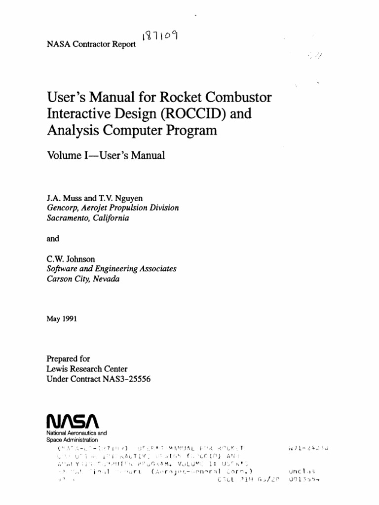 User's Manual For Rocket Combustor Interactive Design (Roccid) and ...