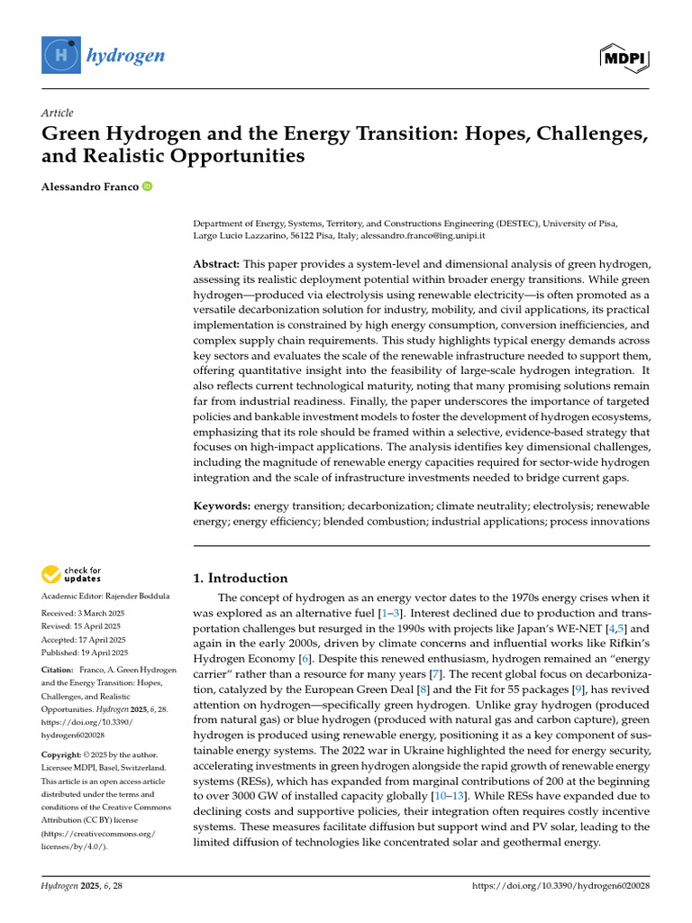 10 - Green Hydrogen and The Energy Transition Hopes Challenges and ...
