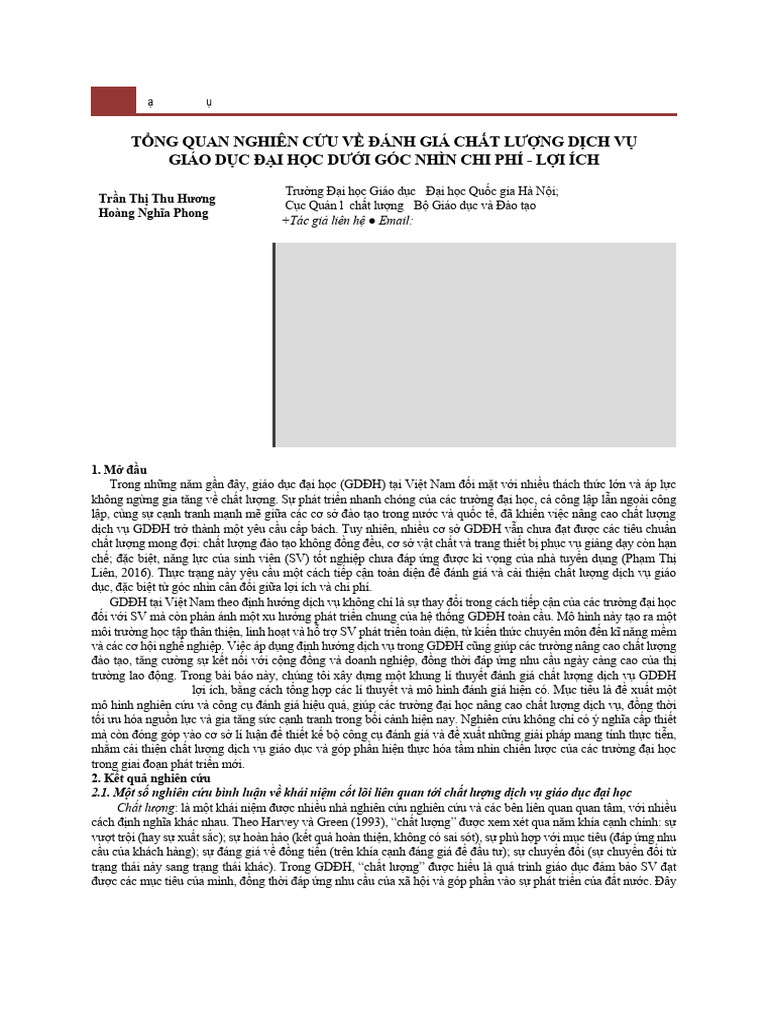 Tng Quan Nghin Cu v Nh Gi Cht Lng Dch v Gio Dc i Hc Di Gc Nhn Chi Ph Li Ch (1) | PDF