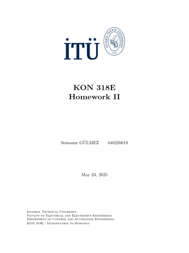Introduction to Robotics, Homework II | PDF | Rotation | Algebra