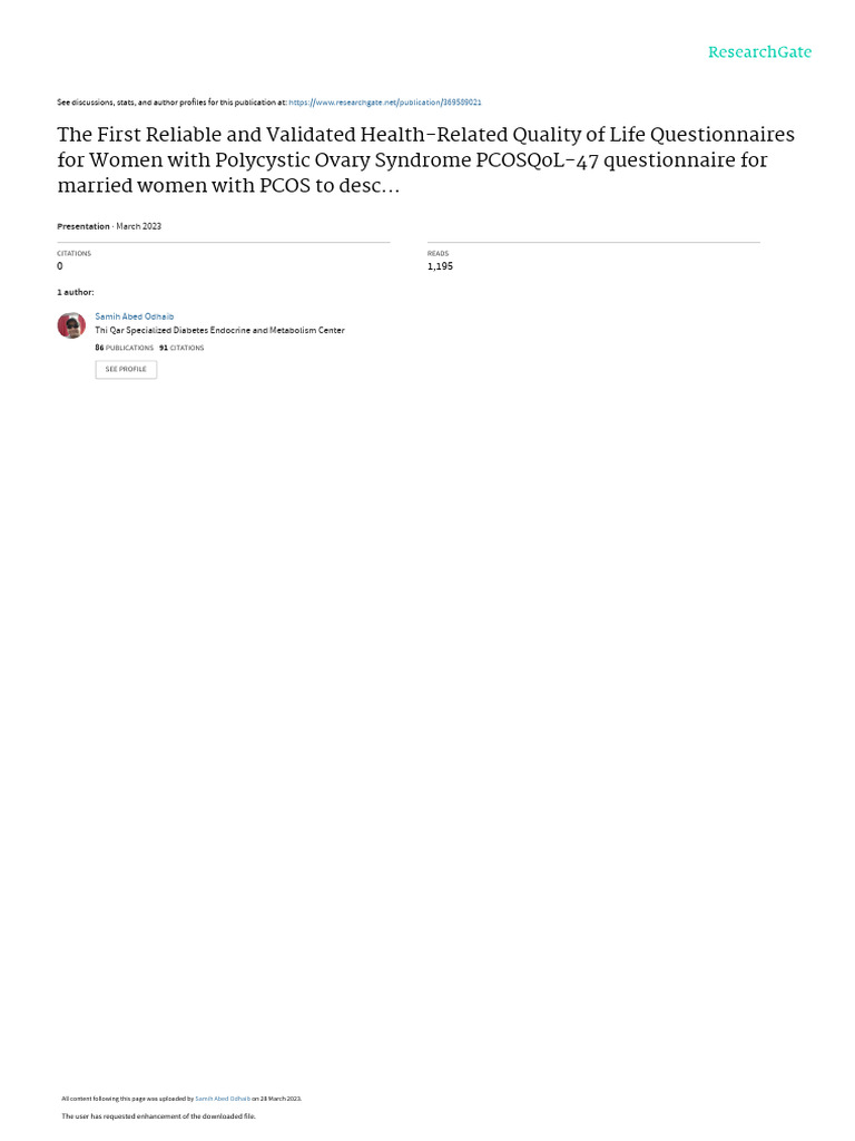PCOS Quality of Life Questionnaire | PDF | Polycystic Ovary Syndrome ...