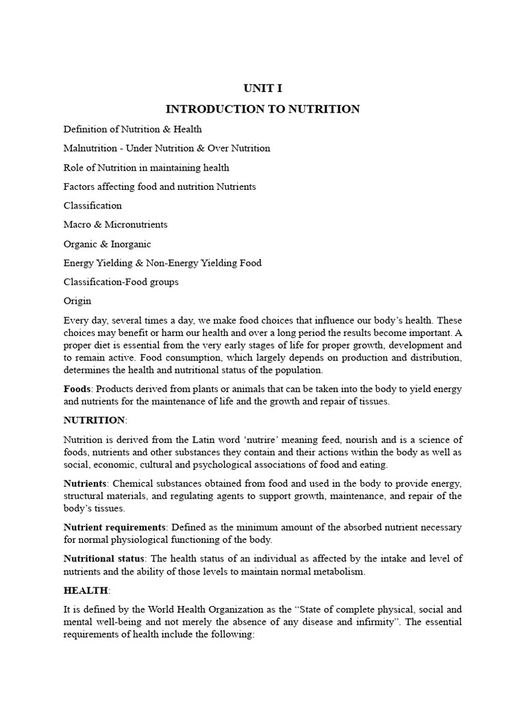 Introduction To Nutrition | PDF | Foods | Diet & Nutrition